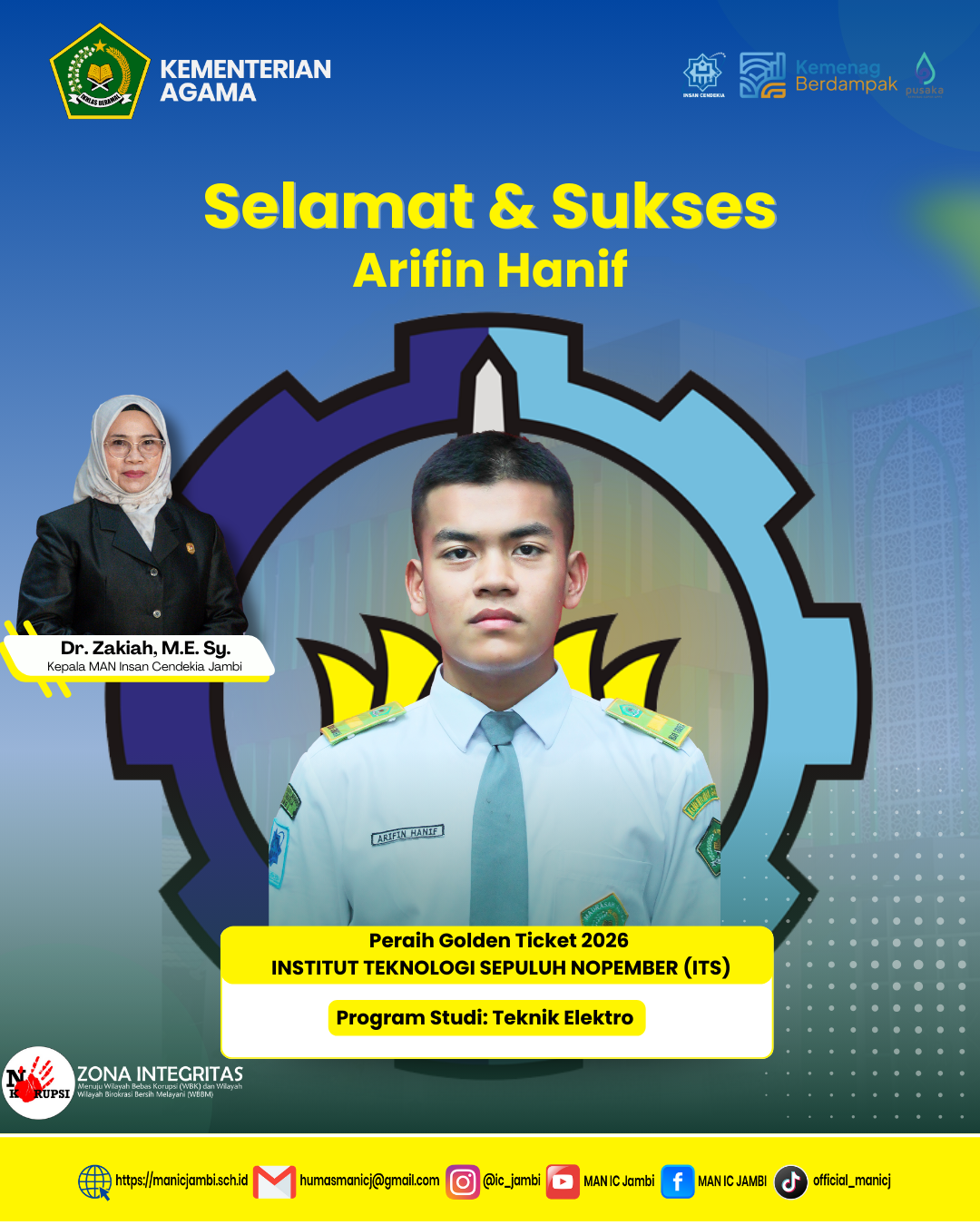 Arifin Hanif, Murid MAN IC Jambi, Tembus Golden Ticket ITS Jalur SNBP ...